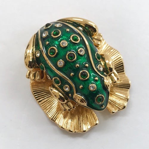 KJL Kenneth Jay Lane Frog & Lillypad Brooch Pin Critter Series Trinket ...