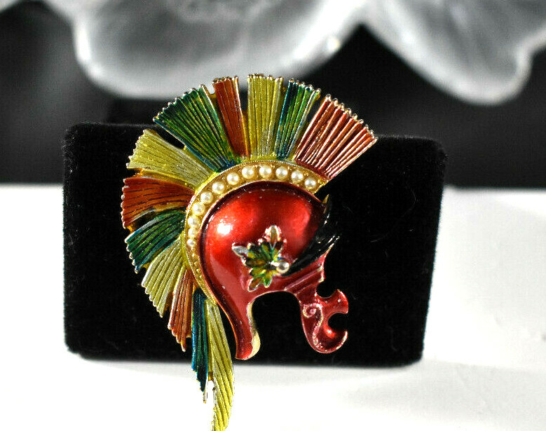 VINTAGE SIGNED 'ART' GLADIATOR ROMAN HELMET RED GREEN… - Gem