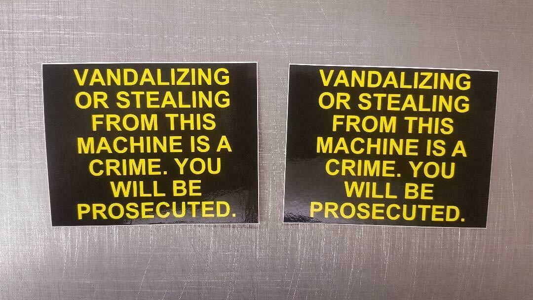 (2) Vending Pepsi Coke Drink Snack Machine "Vandalizing Stealing" Decal ...