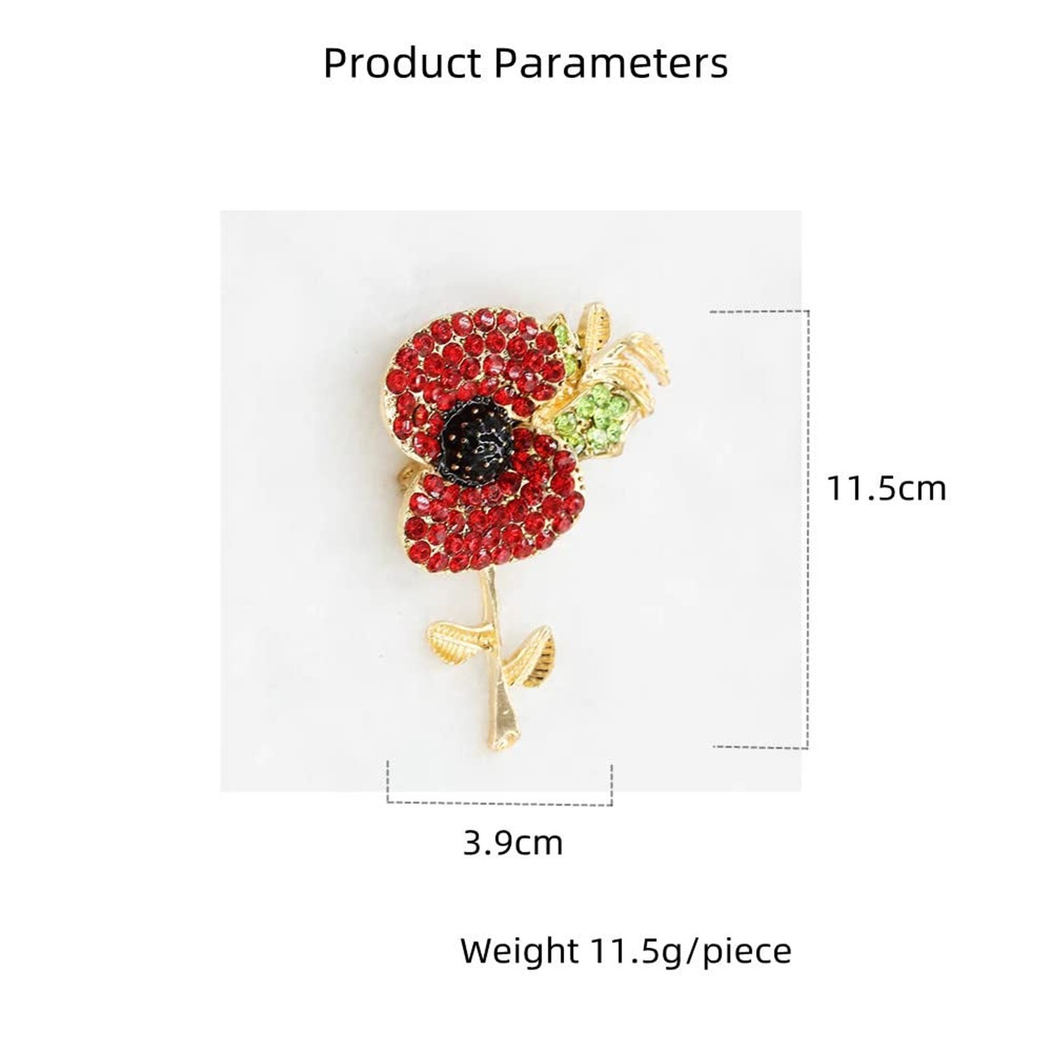 Rhinestone Poppy Flower Brooch Pin for Women Gold Plated Fashion Red ...