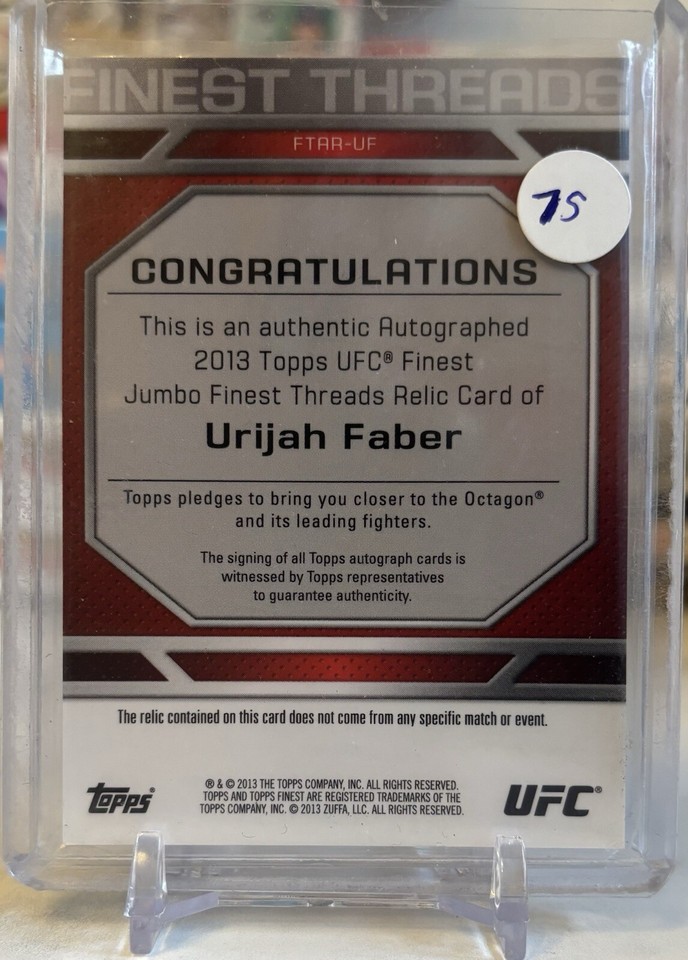 2013 Topps Finest UFC Urijah Faber Patch AUTO Finest Threads Fighter ...