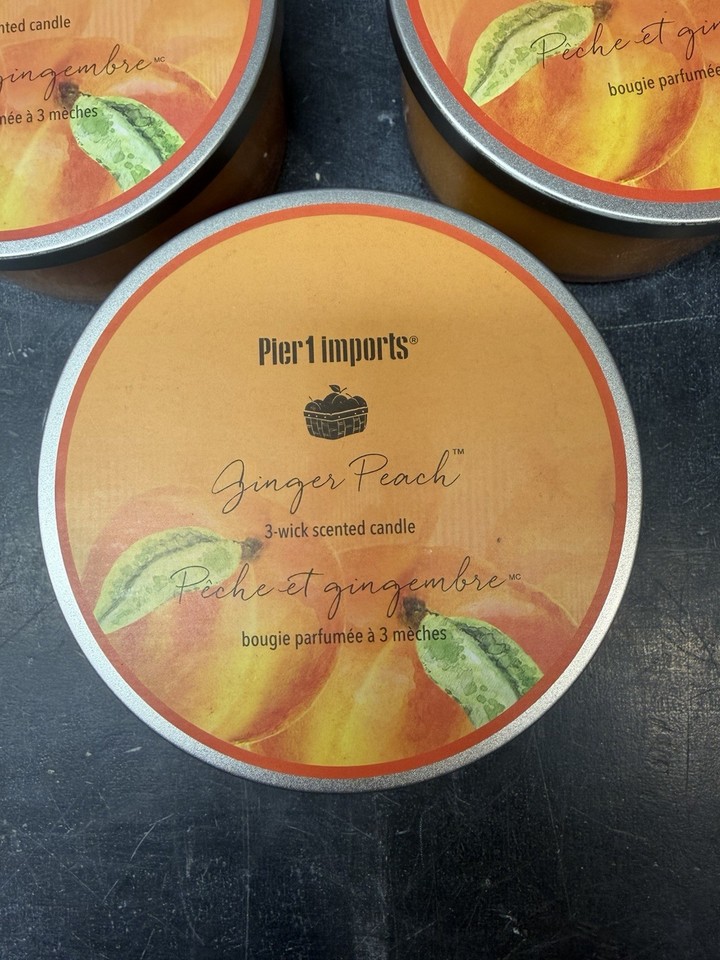 3 Rare Pier 1 Imports Ginger Peach 3 Wick Candle 14 oz Glass Container ...