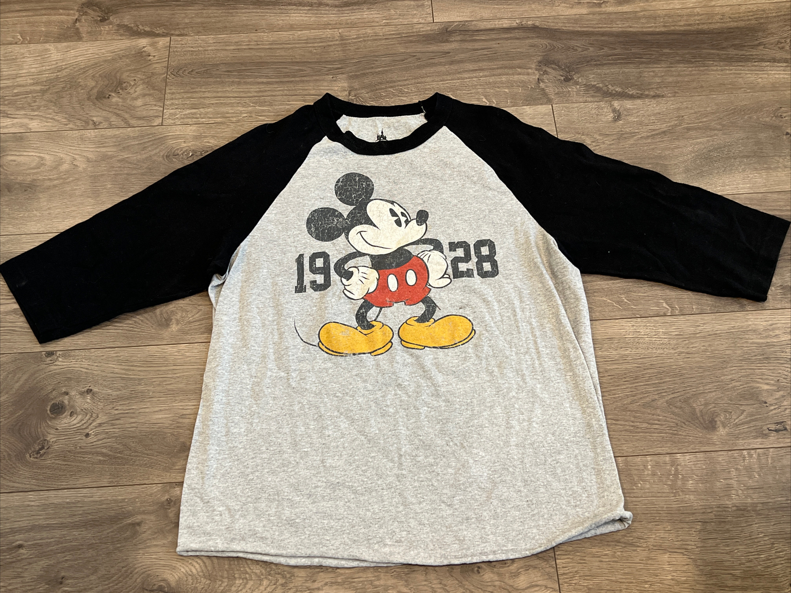 Mickey Mouse Shirt Adult Large Gray Raglan Sleeve Cre… - Gem