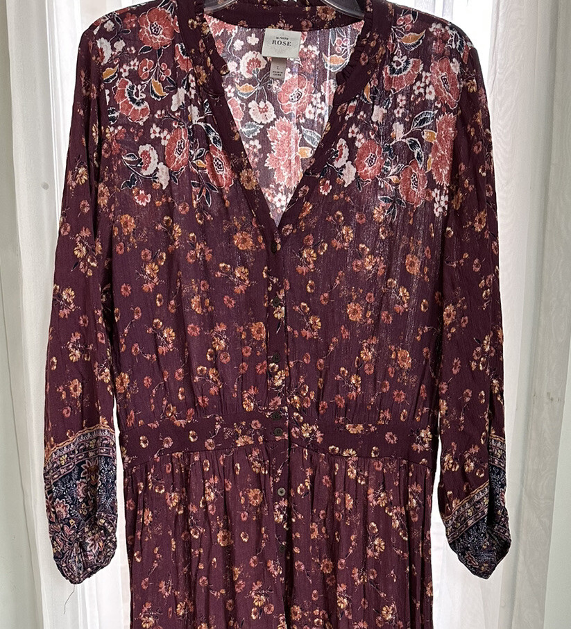 Women's Flutter Long Sleeve Wrap Dress - Knox Rose Burgundy Floral L | eBay