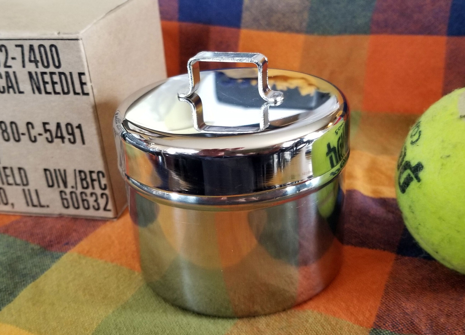 NEW! 1981 Vint USA SURGICAL Needle 3"Jar Stainless Steel Canister ...