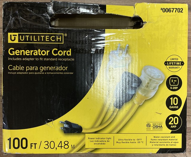 Utilitech Pro - 100 Feet - 10|3 - 20 Amp - Generator Cord - #0067702 ...