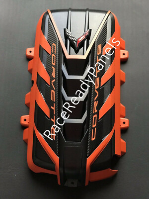 2020/24 CORVETTE C8 ENGINE COVER AMPLIFY ORANGE CARBON FIBER RAILS O.E ...