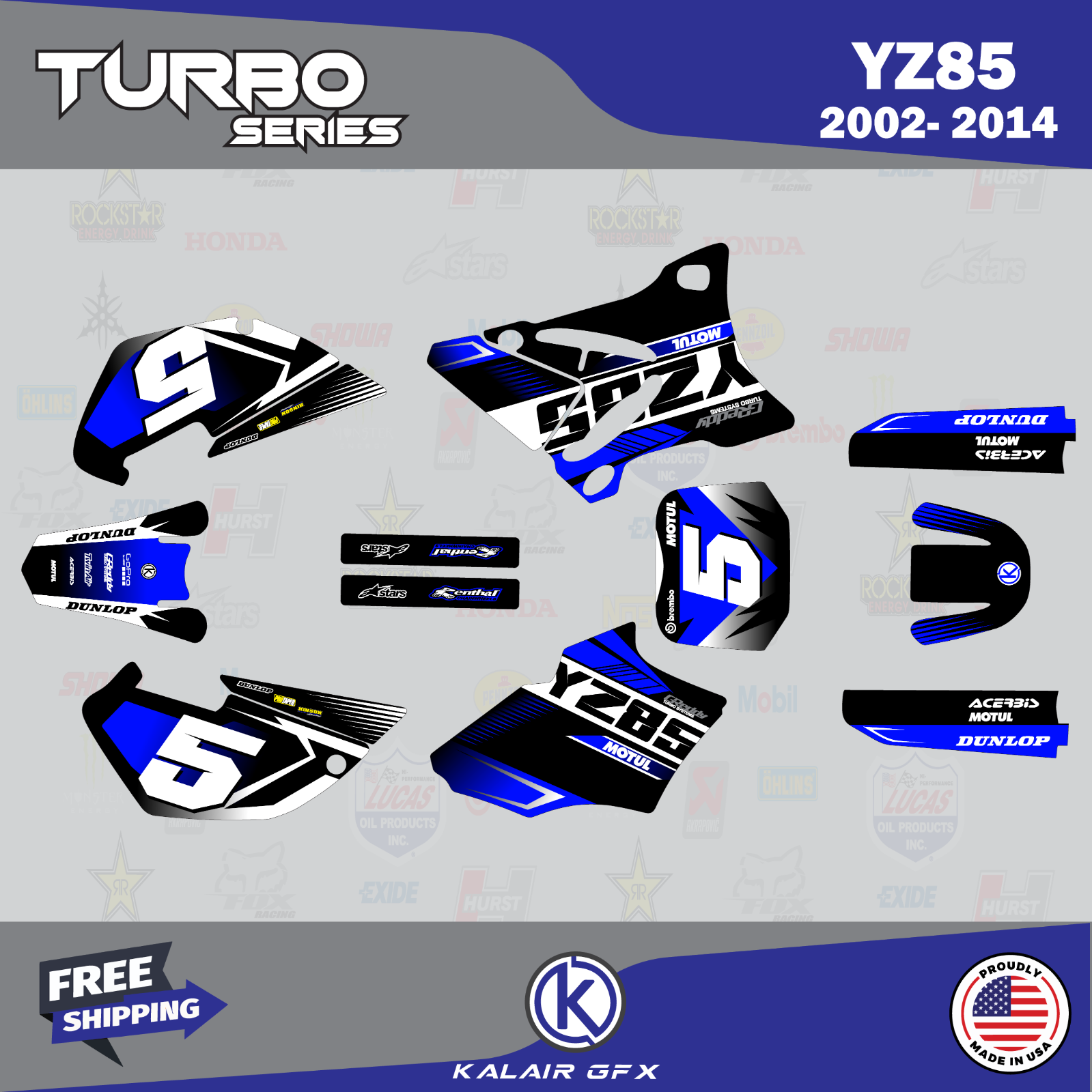 Graphics Kit for Yamaha YZ85 (2002-2014) YZ 85 Turbo Series - Blue | eBay