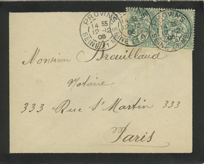 France, Provins to Paris 1906 Wide Border Mourning Cover with Pair ...