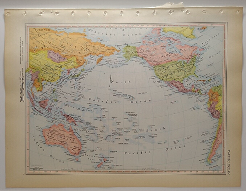 1957 Antique PACIFIC OCEAN Atlas Map Vintage Encyclopedia Britannica ...