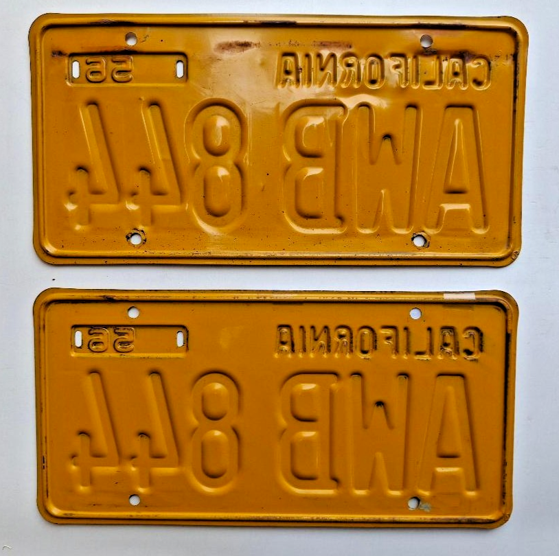 1956-62 California License Plate Pair with 1957 & 58 stickers- Rarer ...