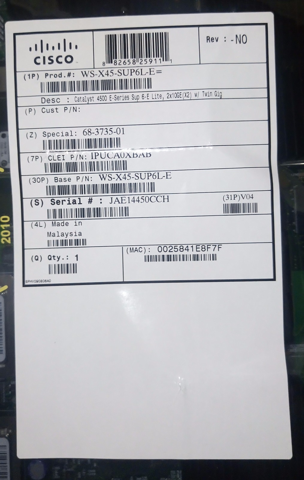 Cisco WS-X45-SUP6L-E Catalyst 4500 E Series Supervisor Engine 6L-E Lite ...