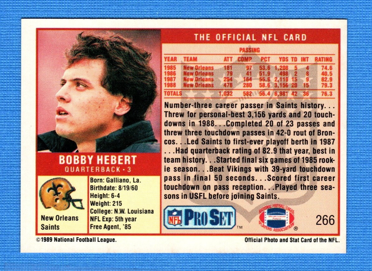 1989 Pro Set #266B Bobby Hebert Saints | eBay