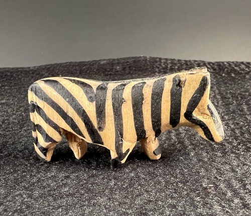 Hand Carved Zebra Figurine Wood Striped Brown Black Zoo Safari Animal 2 ...