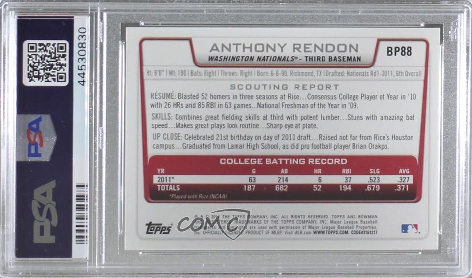 2012 Bowman Prospects Anthony Rendon #BP88 PSA 10 GEM MT | eBay