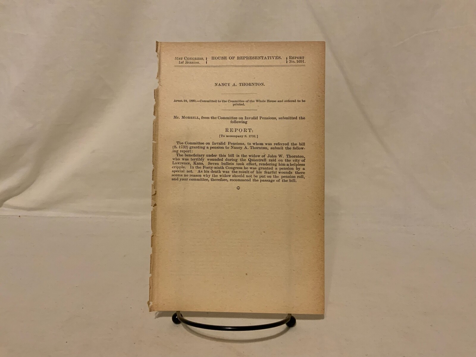 Antique 1890 Government Report John W. Thornton Quantrell Raid Lawrence ...