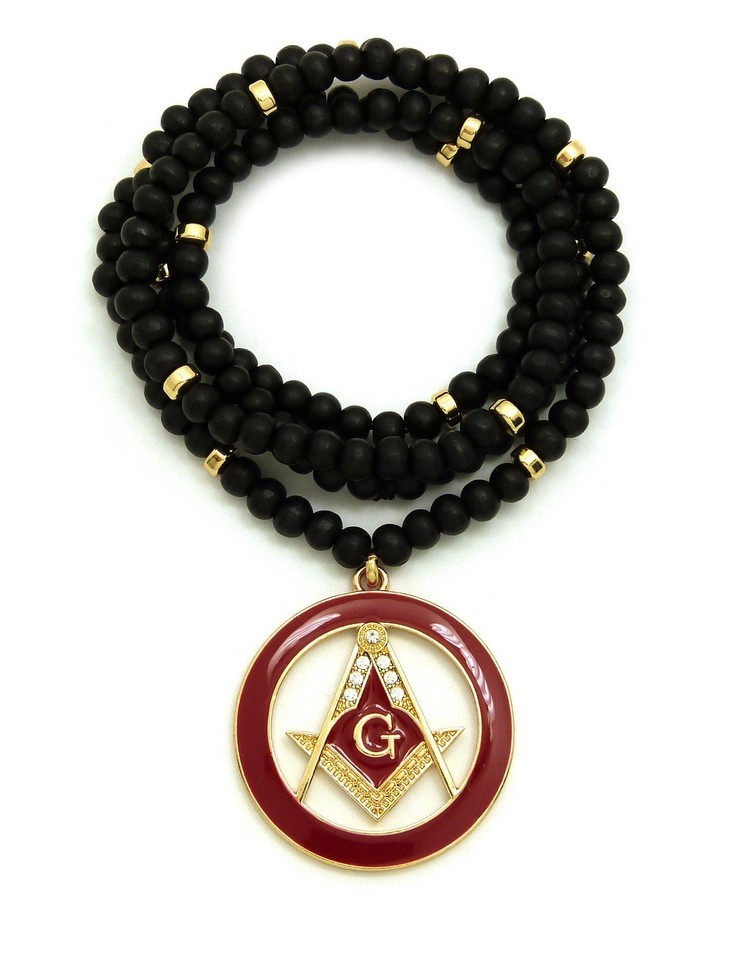 NEW FREEMASON MASONIC 2 TONE ROUND PENDANT 6mm/30" WOODEN BEAD CHAIN ...