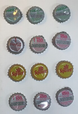 Mixed lot of 12 - 1970s Soda Bottle Caps Coke Fresca Tab Squirt lot #1 ...