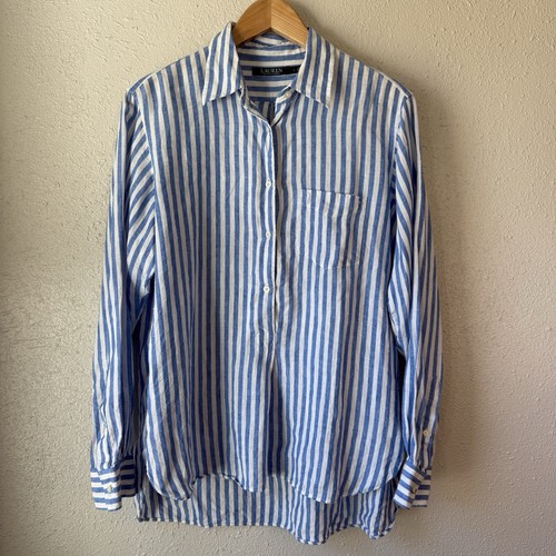 Ralph Lauren Linen Classic Beach Tunic Button Up Blouse Top - Blue Wmns ...