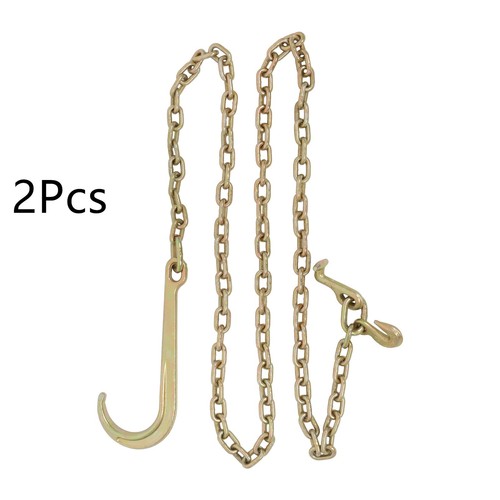 2 Pcs 5/16 x 10' Grade 70 Tow Chain 15" J Hook Mini J Hook Recovery ...