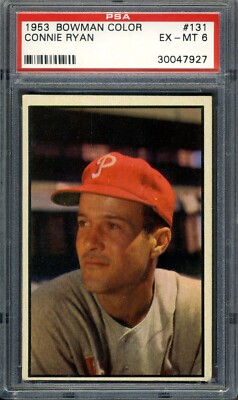 1953 Bowman Color #131 Connie Ryan PSA 6 EX-MT *Philadelphia Phillies ...