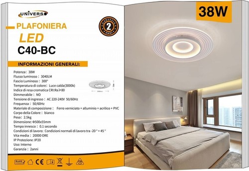 z Plafoniera LED UNIVERSO C40-BC 38W 3040LM 3000K Luce Calda 50cm IP20 ...