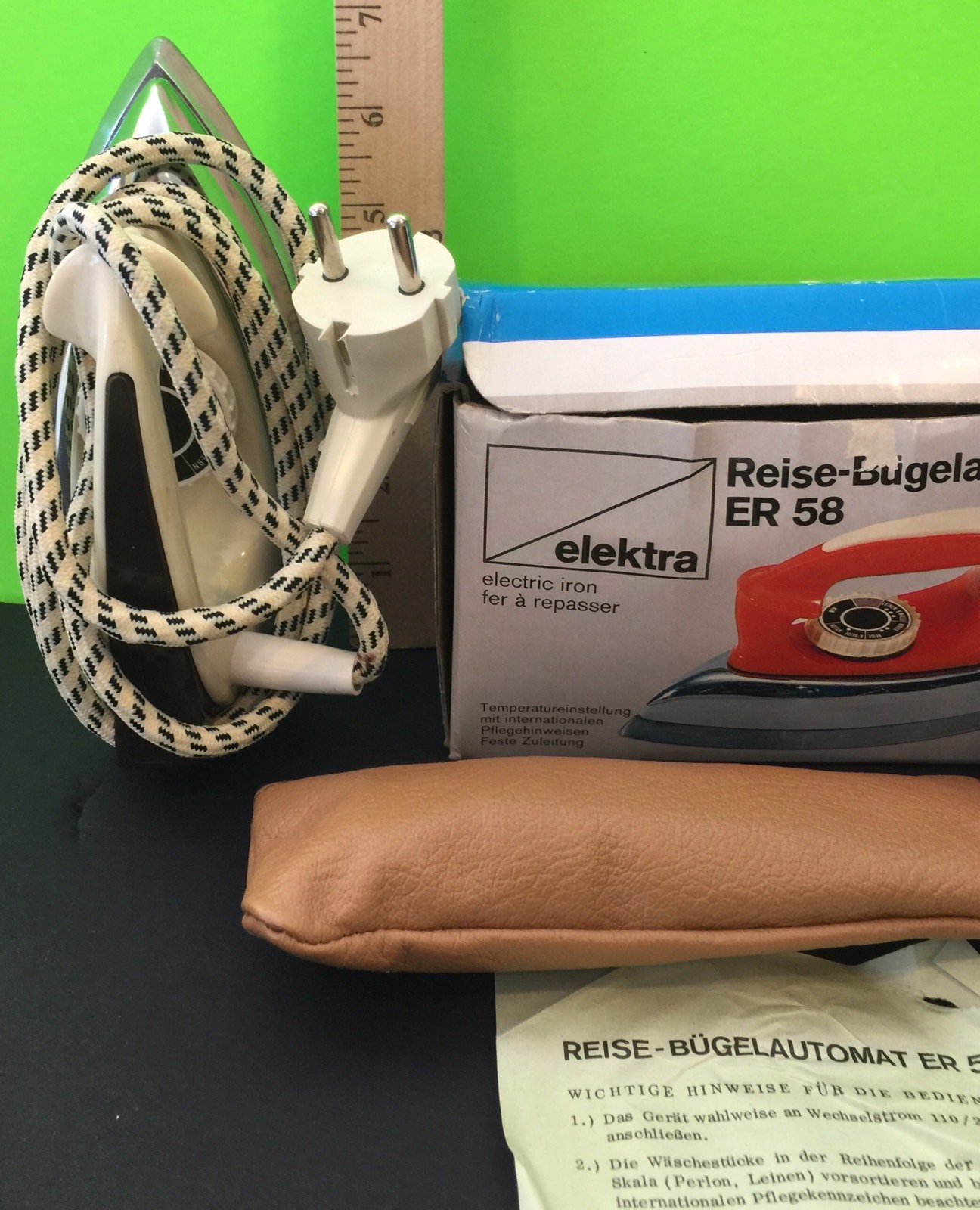 ELEKTRA EUROPEAN TRAVEL IRON ORIGINAL BOX INSTRUCTIONS EXTRA ADAPTERS ...
