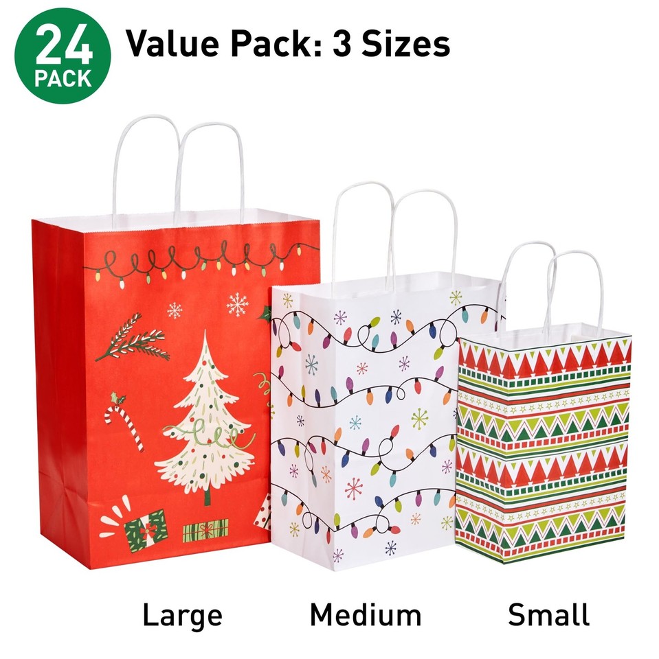 SUNCOLOR Pack of 24 Christmas Gift Bags Assorted Sizes With Tissue ...