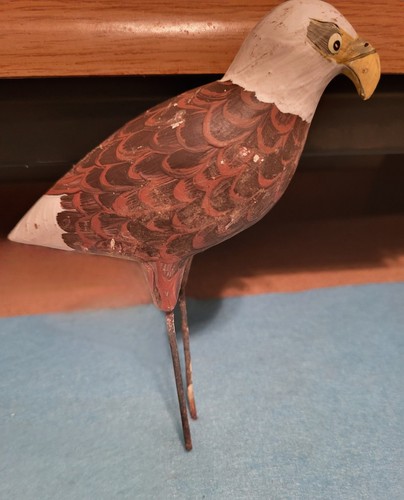 Primitive Folk Art Sculpture CARVED HANDPAINTED WOOD EAGLE BIRD from ...