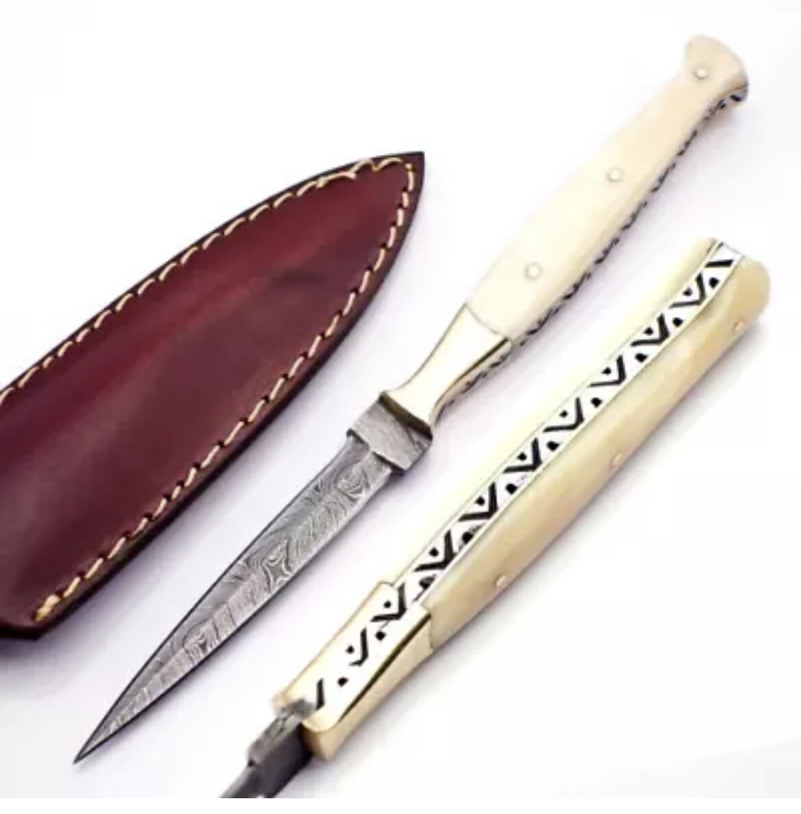 9" Custom DAMASCUS Double Edged Military Combat boot Knife Dirk Dagger ...