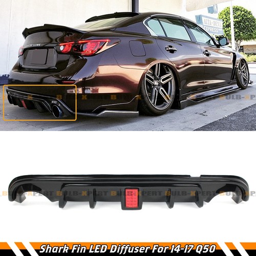 FOR 2014-2017 INFINITI Q50 GLOSSY BLACK REAR BUMPER DIFFUSER W/ LED ...