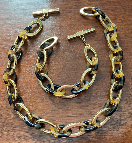 Nine West Gold Tone Chain Faux Tortoise Shell Necklace Bracelet Set | eBay
