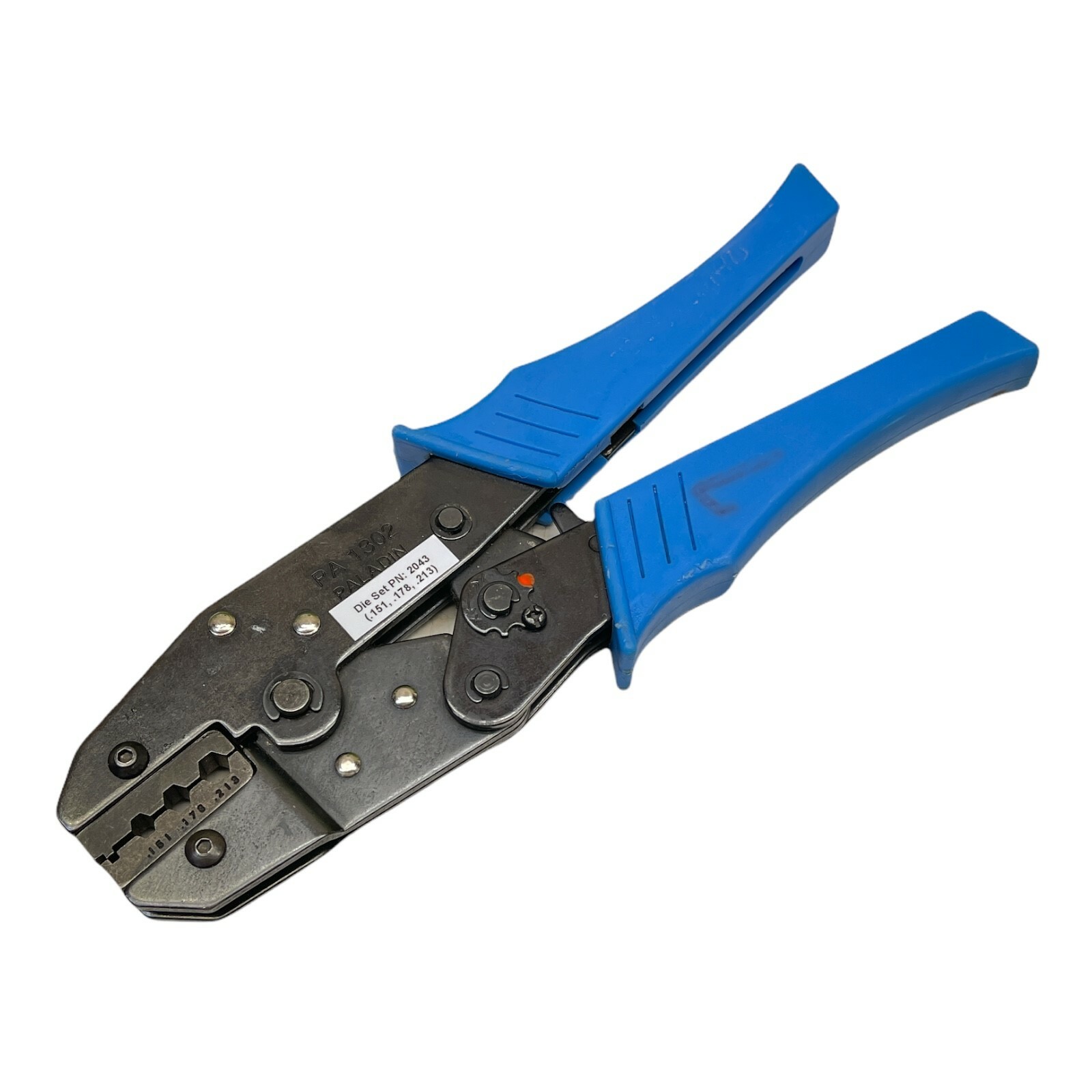 PALADIN PA1302 RATCHET HAND CRIMPER FRAME w/2043 DIE SET (.151, .178 ...