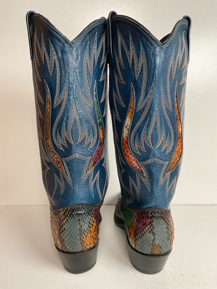Vintage Dan Post Rainbow Python Cowgirl Boots 8 M Front Cut Tooled ...
