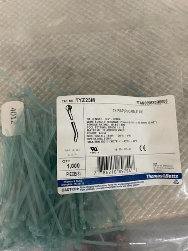 ABB Ty-Rap TYZ23M 4" Aqua Radiation Resistant Tefzel Fluoropolym 1,000 ...