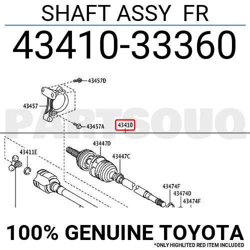 4341033360 Genuine Toyota SHAFT ASSY FR 43410-33360 | eBay