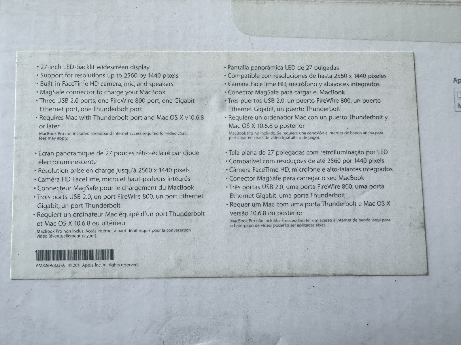 Apple Thunderbolt A1407 27" Widescreen Monitor - Silver for sale online ...