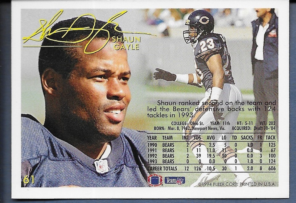 1994 Fleer Shaun Gayle #61 BEARS NM | eBay