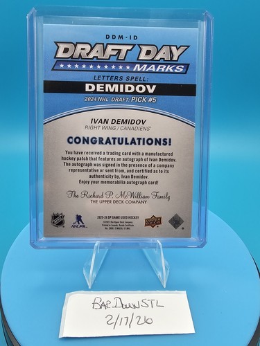 2025 SP Game Used Ivan Demidov Autograph Draft Day Marks "D" /35 | eBay