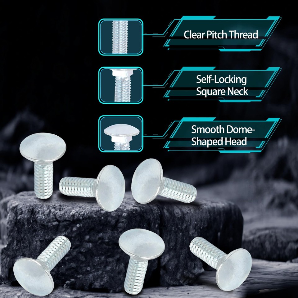 Carriage Bolt Nut Washer Kit Galvanized Steel 1/4-20x3/4 In Full Thread ...