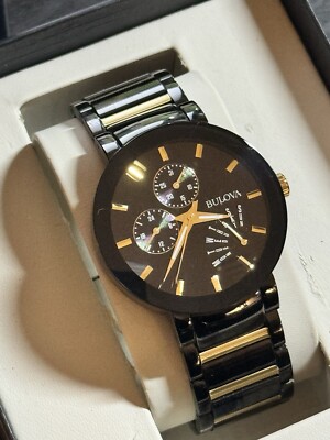 Bulova Futuro Modern Black Dial Two Tone Stainless Steel 40mm Men's ...