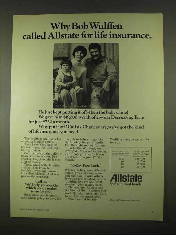 1974 Allstate Life Insurance Ad - Bob Wulffen Called | eBay