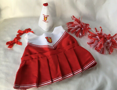 Build a Bear BABW Red White Cheerleader Dress Bows Pom Poms Horn Teddy ...