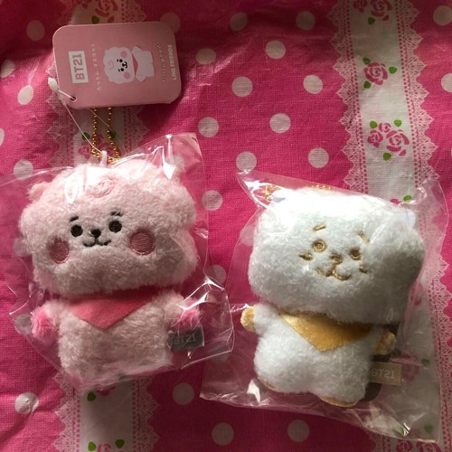 BT21 RJ SET of 2 Plush Mascot Keychain Glitter Pink Sakura LINE ...
