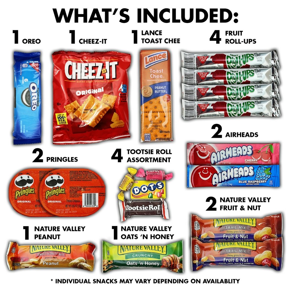 Favorite Snack Box Cookies Chips Candy Snacks Care Package 50 Count ...