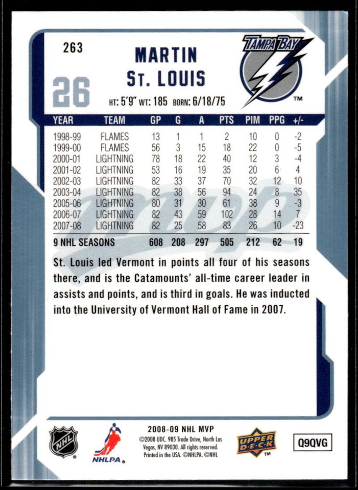 2008 Upper Deck MVP #263 Martin St. Louis Excellent | eBay