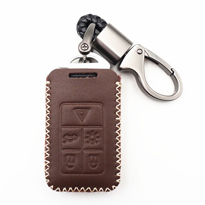 Brown Leather Cover Key Fob Case For Volvo S60 S80 V70 XC60 XC70 V60 5 ...
