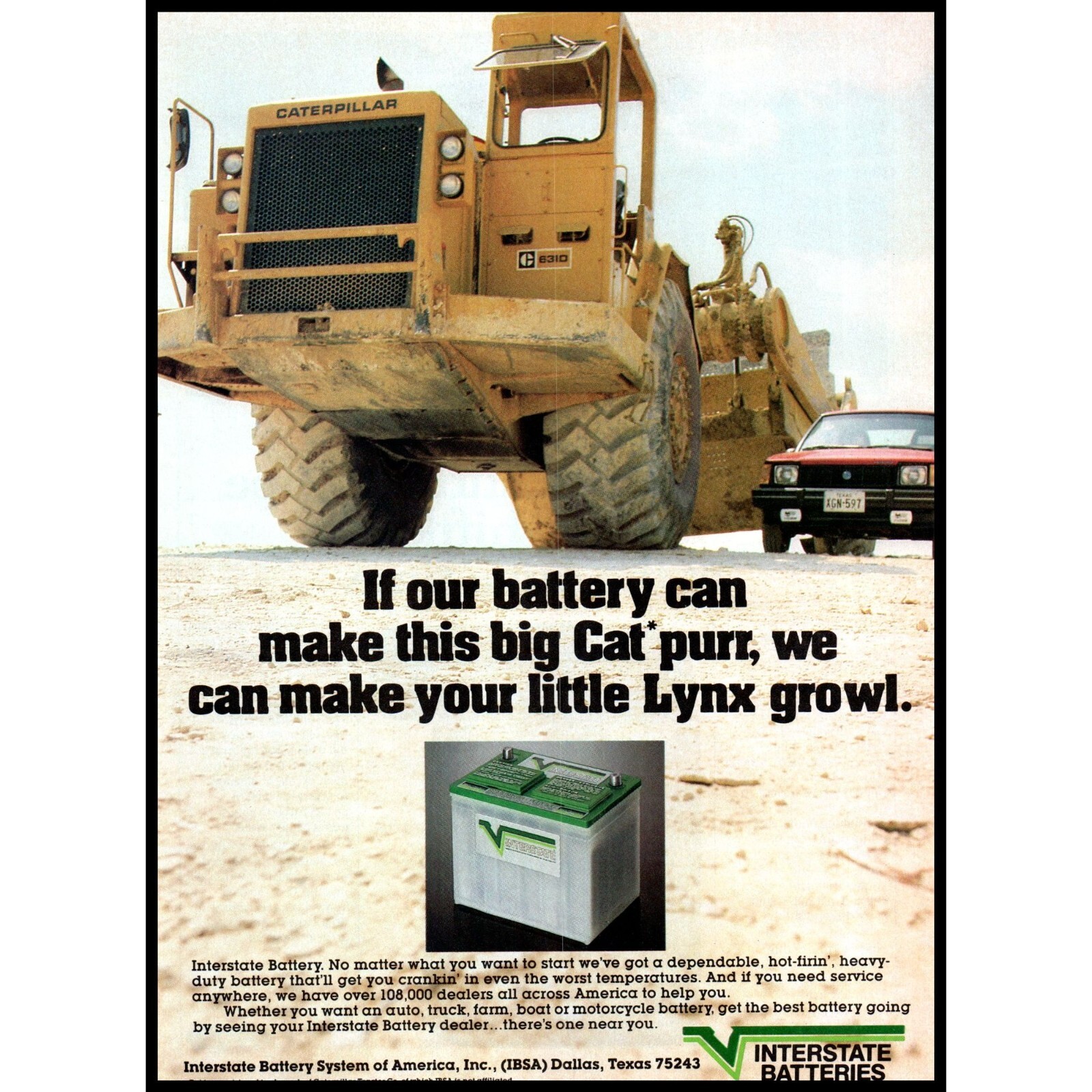 1984 Interstate Batteries Car Battery Vintage Print Ad Caterpillar Wall ...