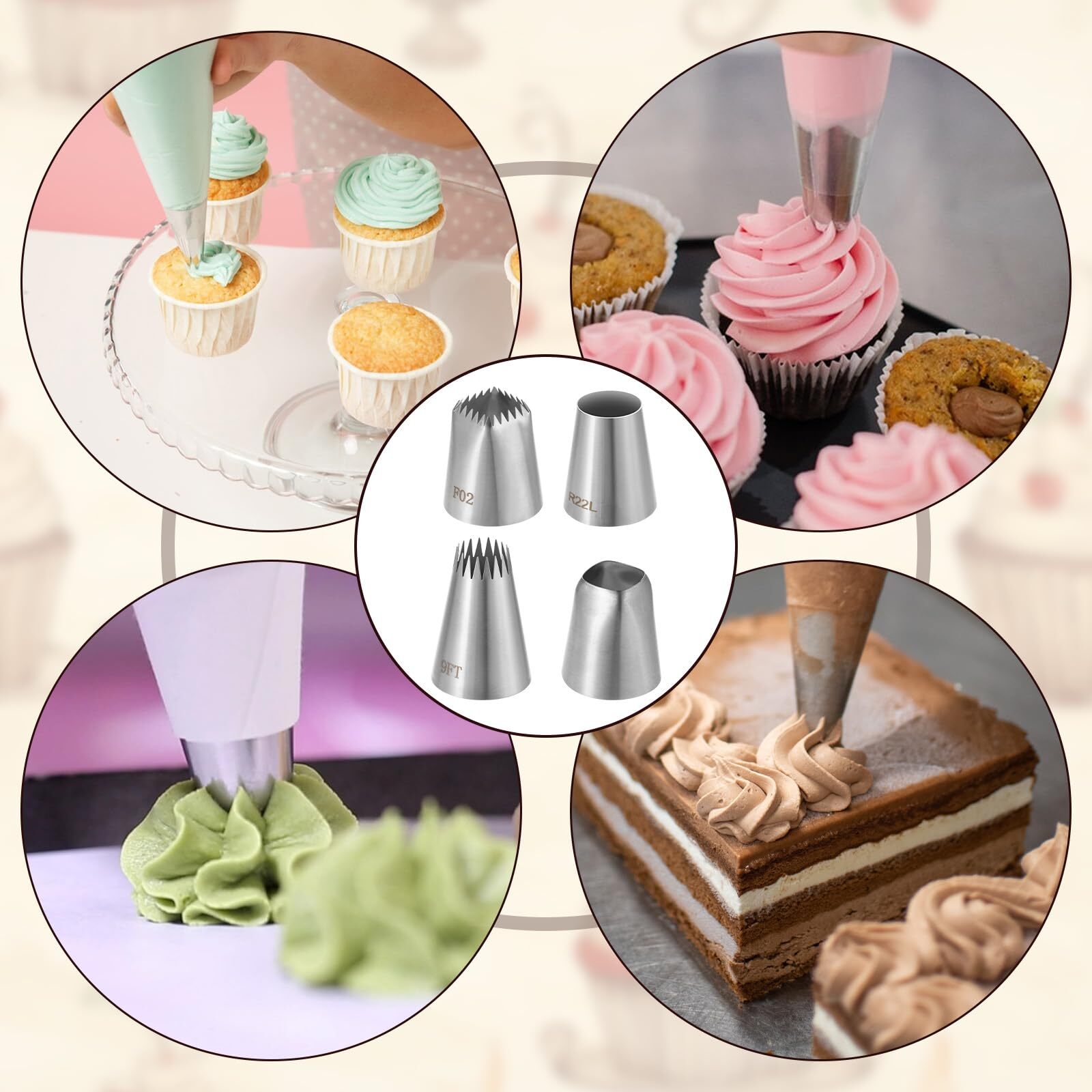 4 Pcs Extra Large Piping Tips Set Square Round Piping Nozzles Stainless ...