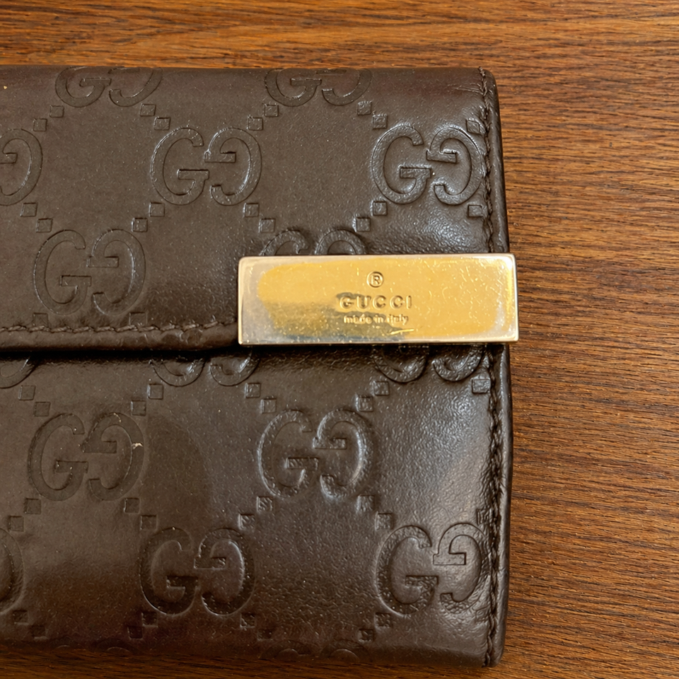 GUCCI Guccissima GG Logo Leather Zip Around Long Wallet Dark Brown Cow ...